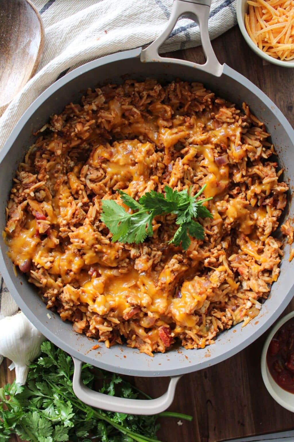 Cheesy Taco Rice Skillet (One Pot) - The Balanced Nutritionist