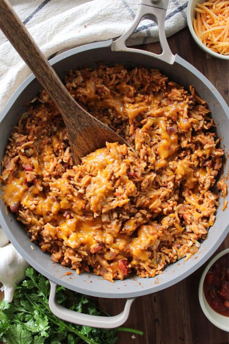 Cheesy Taco Rice Skillet (One Pot) - The Balanced Nutritionist