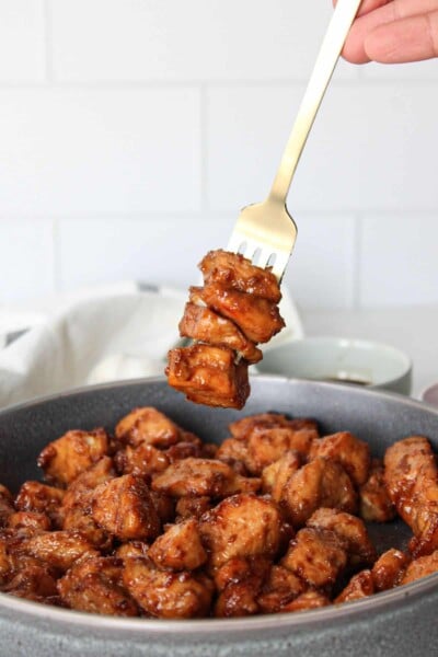 Quick + Easy Honey Garlic Chicken Cubes - The Balanced Nutritionist