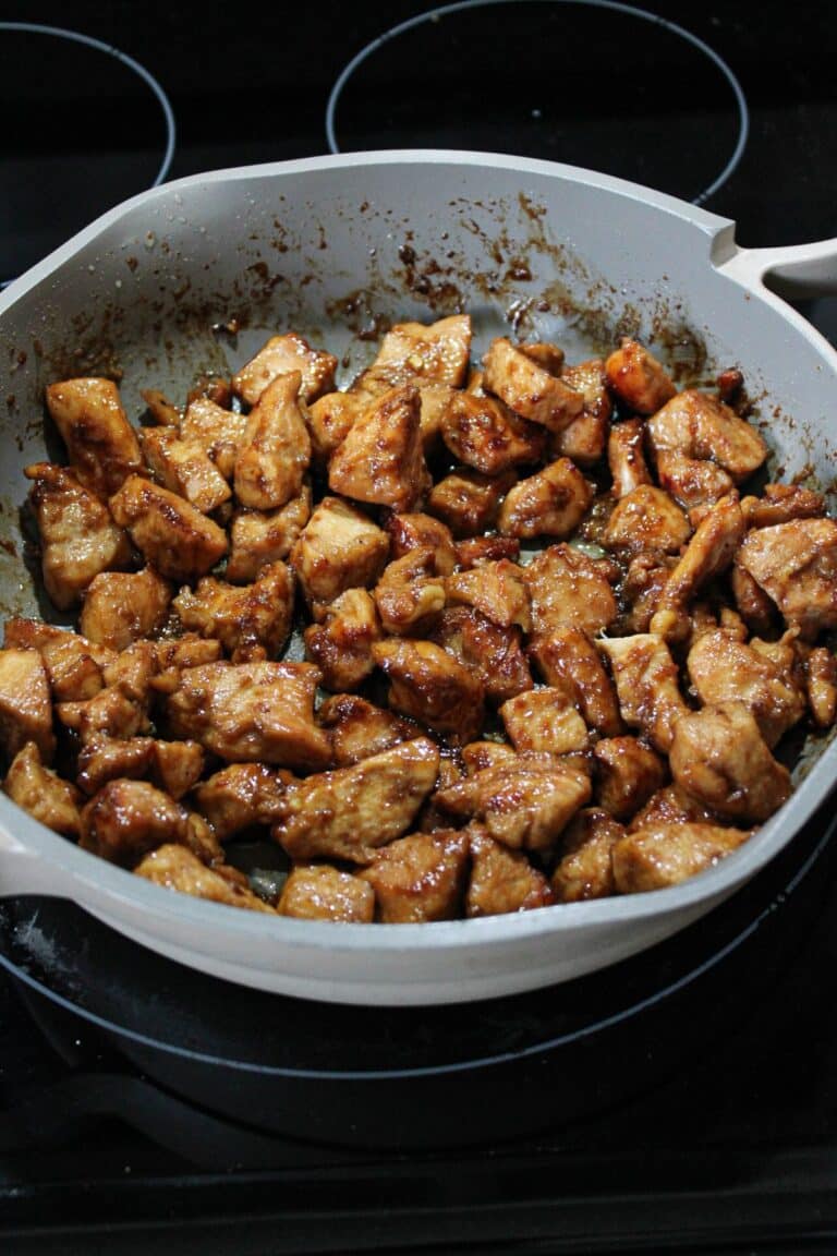 Quick + Easy Honey Garlic Chicken Cubes - The Balanced Nutritionist