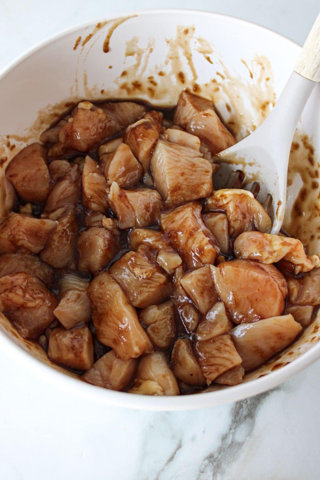 Quick + Easy Honey Garlic Chicken Cubes - The Balanced Nutritionist