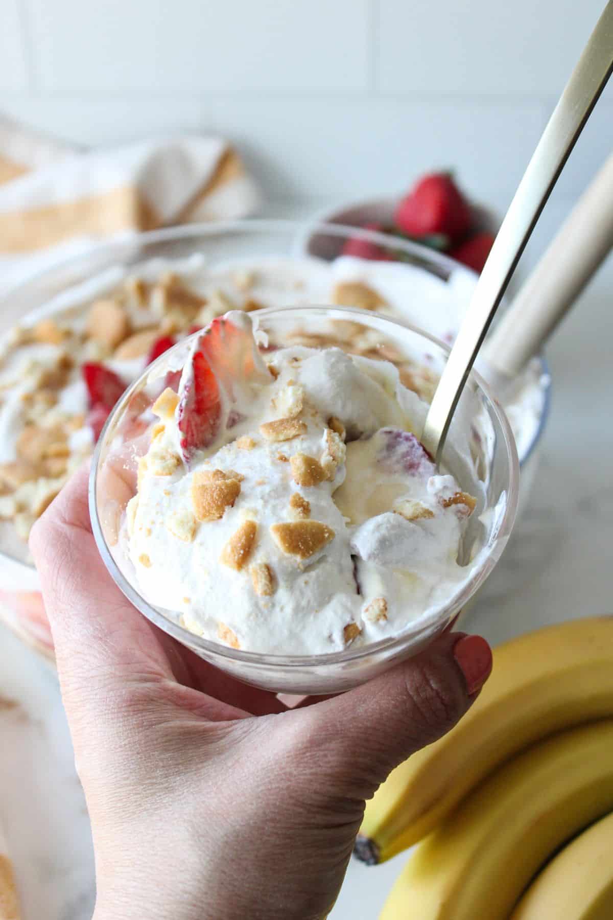 Creamy Strawberry Banana Pudding Dessert - The Balanced Nutritionist