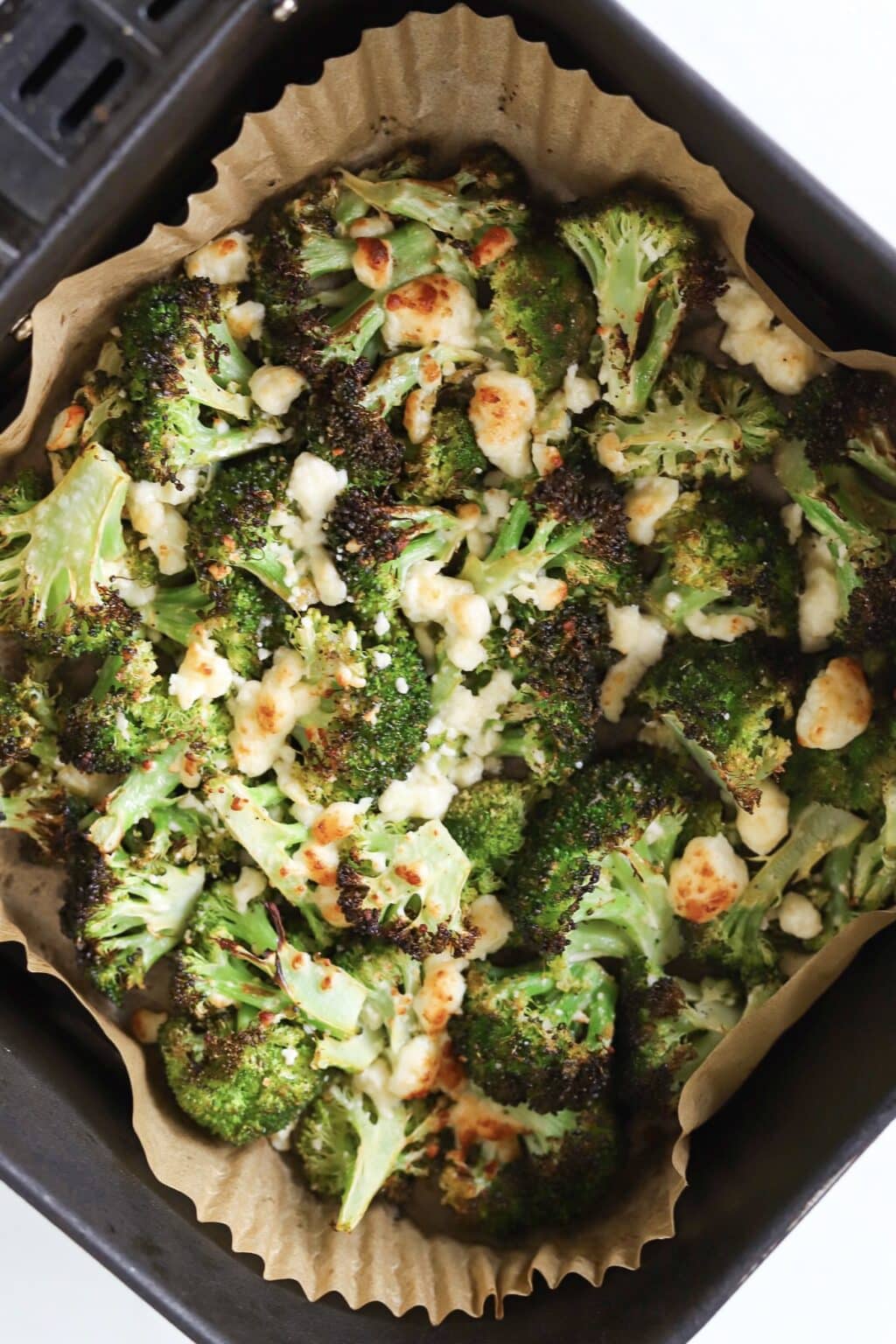 Air Fryer Broccoli and Feta (under 10 minutes!) - The Balanced Nutritionist