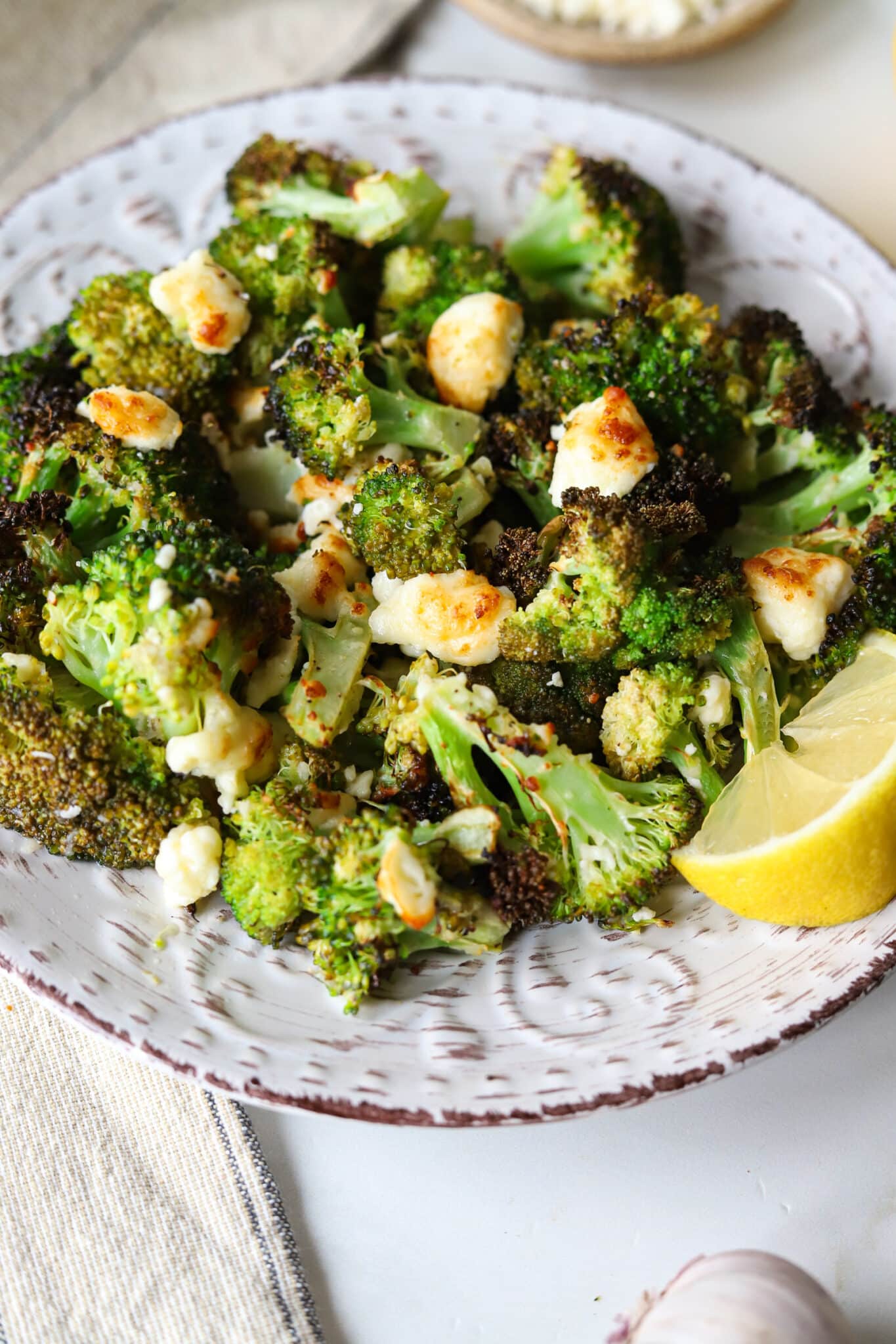 Air Fryer Broccoli and Feta (under 10 minutes!) - The Balanced Nutritionist