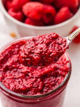 Low Sugar Raspberry Freezer Jam - The Balanced Nutritionist