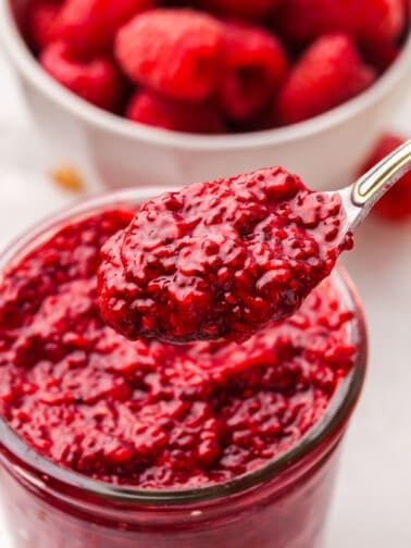 Low Sugar Raspberry Freezer Jam - The Balanced Nutritionist