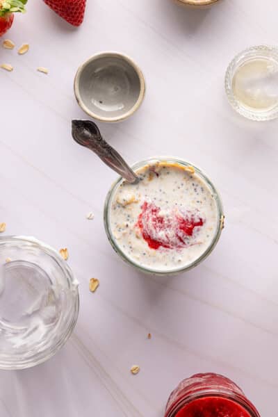 Peanut Butter and Jelly Overnight Oats - The Balanced Nutritionist